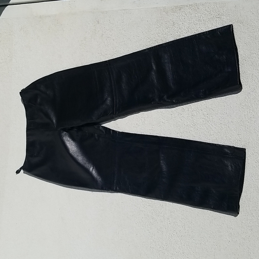 Bill Burns Signature Black Leather Straight Pants W/Z… - Gem